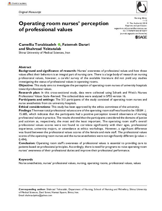(PDF) Operating Room Nurses’ Perception of Professional Relationships