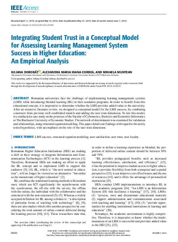 (PDF) Integrating Student Trust in a Conceptual Model for Assessing Learning Management System ...