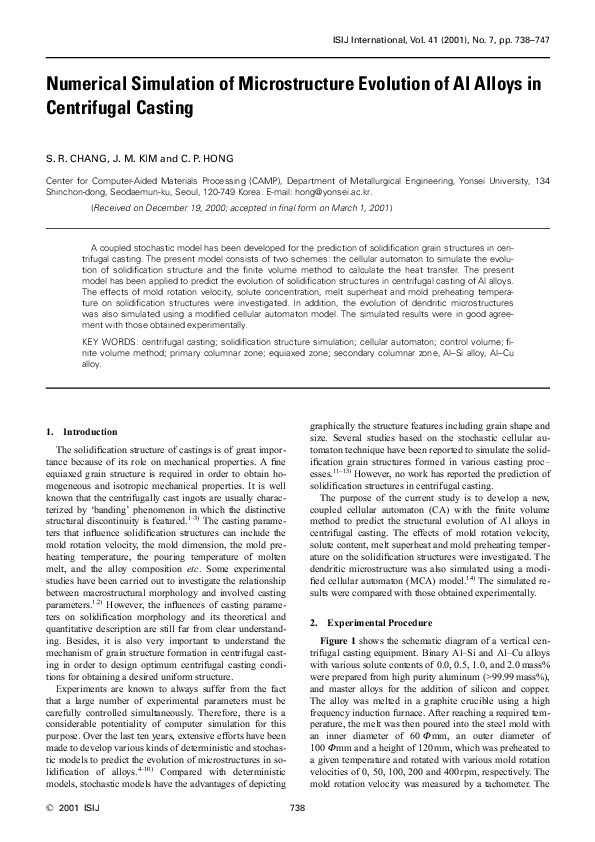 (PDF) Numerical Simulation of Microstructure Evolution of Al Alloys in Centrifugal Casting
