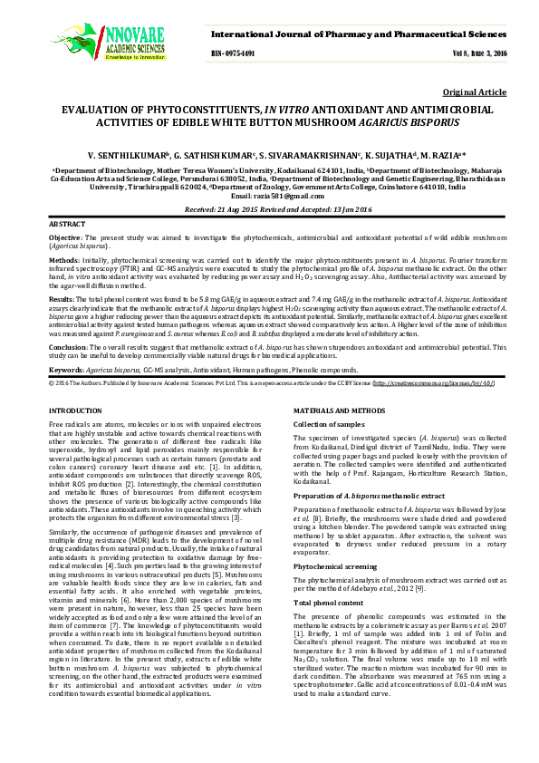 (PDF) EVALUATION OF PHYTOCONSTITUENTS, IN VITRO ANTIOXIDANT AND ANTIMICROBIAL ACTIVITIES OF ...