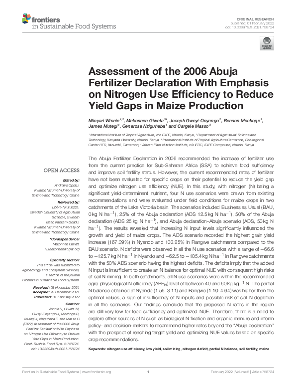 (PDF) Assessment of the 2006 Abuja Fertilizer Declaration With Emphasis ...