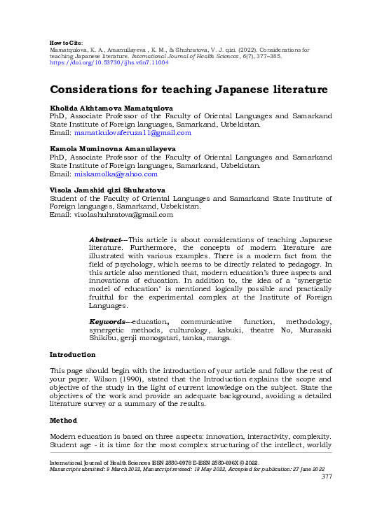 (PDF) Considerations for teaching Japanese literature