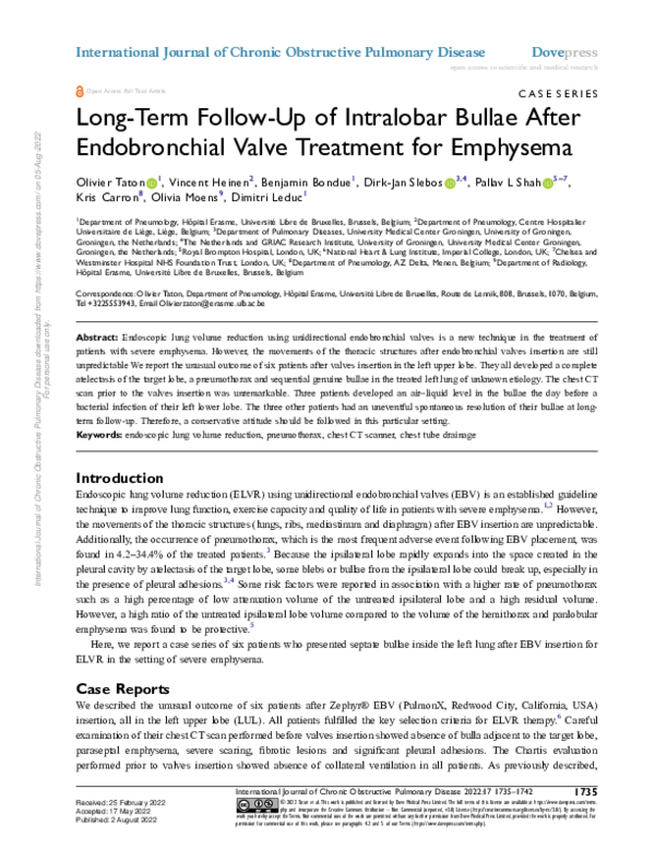 (PDF) Long-Term Follow-Up of Intralobar Bullae After Endobronchial ...