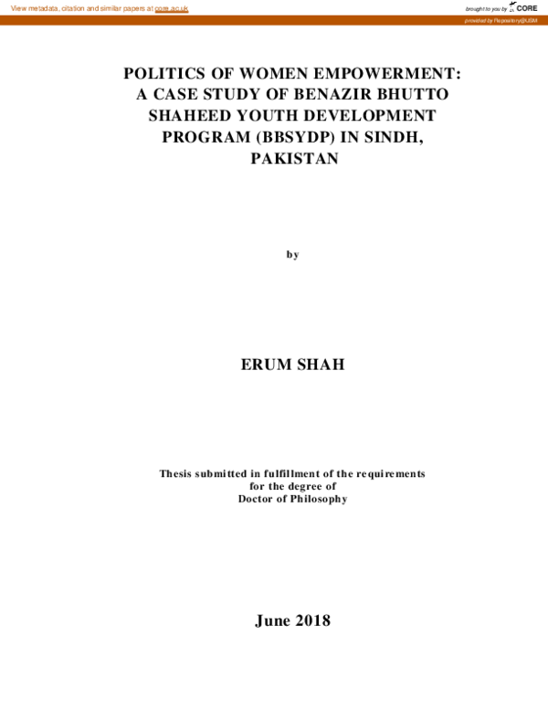 (PDF) Politics Of Women Empowerment: A Case Study Of Benazir Bhutto ...
