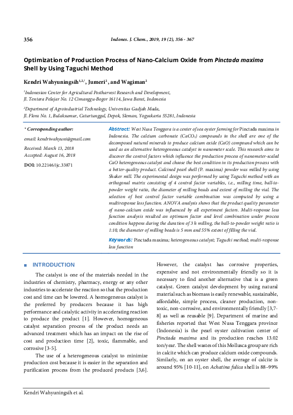 (PDF) Optimization of Production Process of Nano-Calcium Oxide from ...