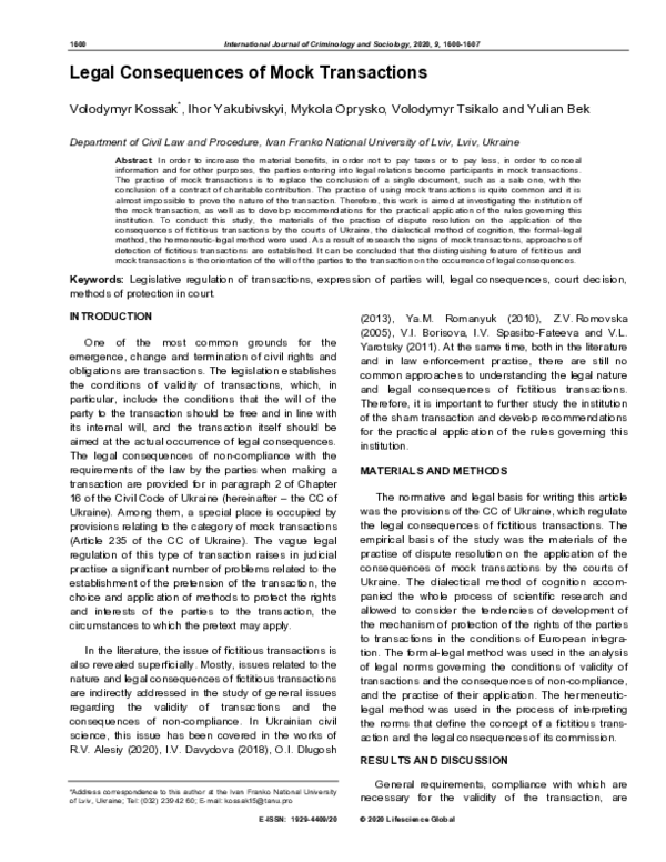 (PDF) Legal Consequences of Mock Transactions