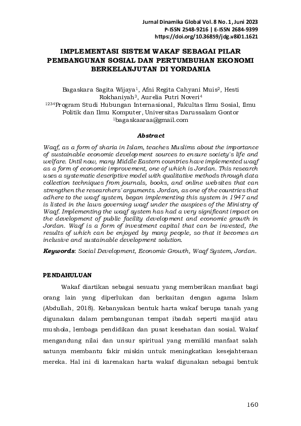 (PDF) Implementasi Sistem Wakaf Sebagai Pilar Pembangunan Sosial Dan ...