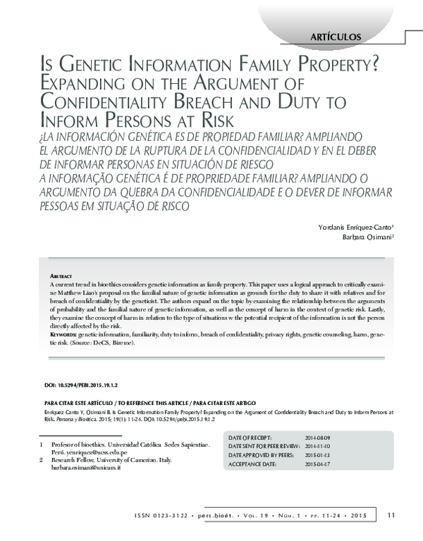(PDF) A Informação Genética É De Propriedade Familiar? Ampliando O ...