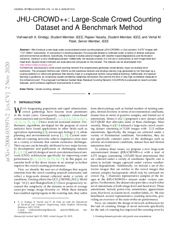 (PDF) JHU-CROWD++: Large-Scale Crowd Counting Dataset and A Benchmark ...