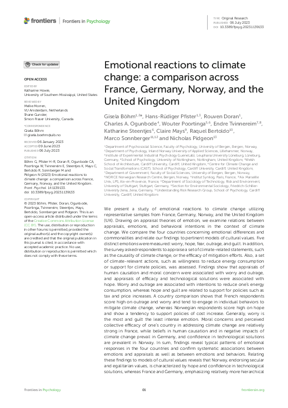 (PDF) Emotional reactions to climate change: a comparison across France ...