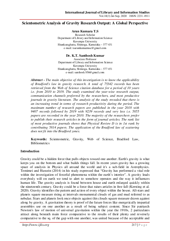 (PDF) Scientometric Analysis of Gravity Research Output: A Global ...