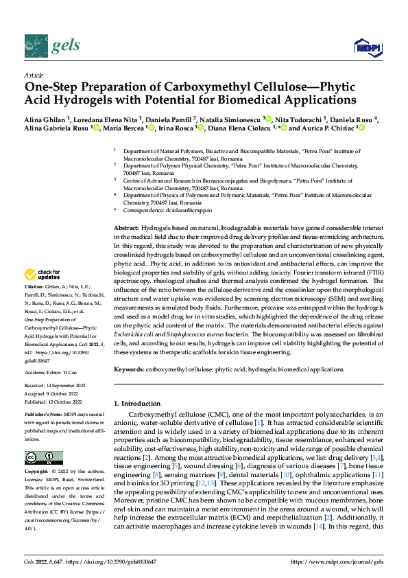 (PDF) One-Step Preparation of Carboxymethyl Cellulose—Phytic Acid Hydrogels with Potential for ...