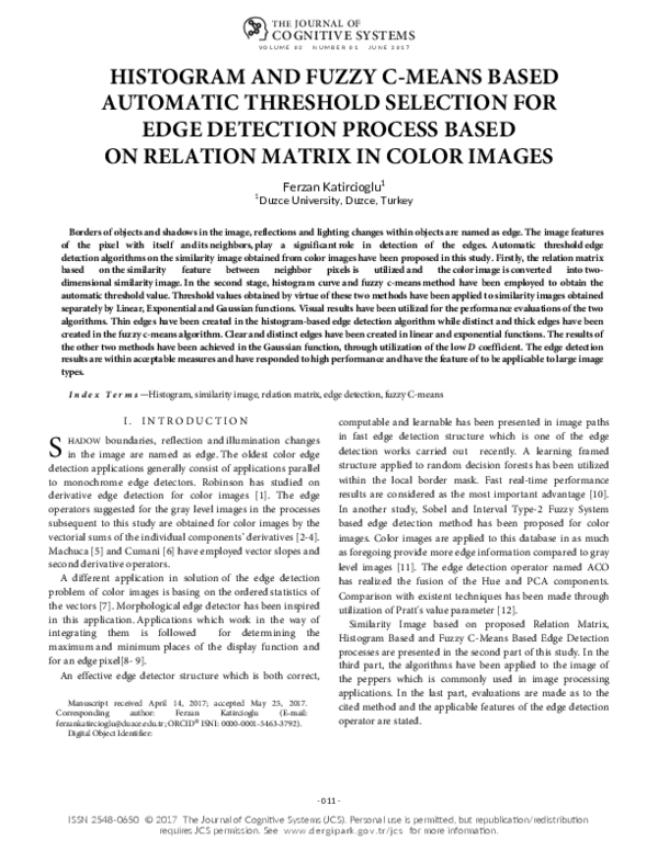 (PDF) Histogram and Fuzzy C-Means Based Automatic Threshold Selection for Edge Detection Process ...