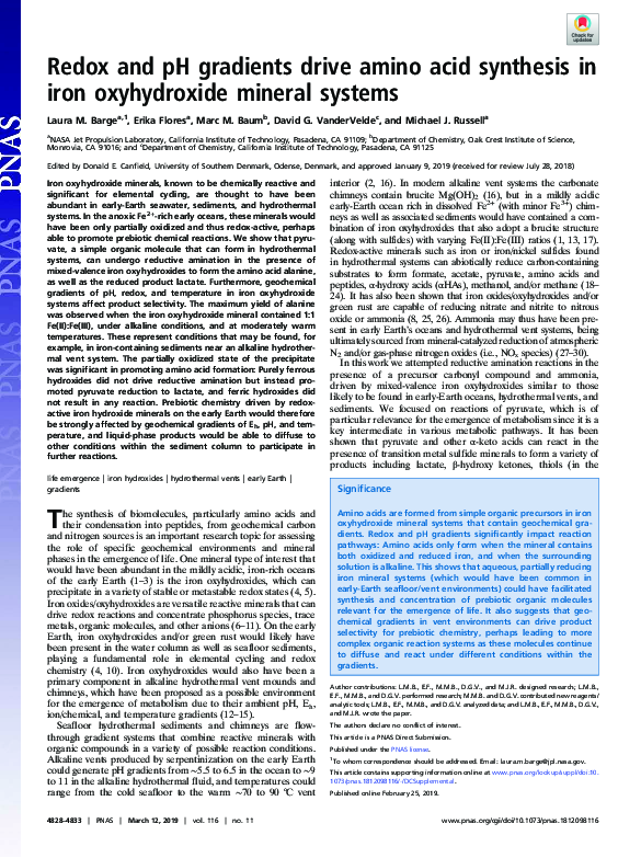 (PDF) Redox and pH gradients drive amino acid synthesis in iron ...