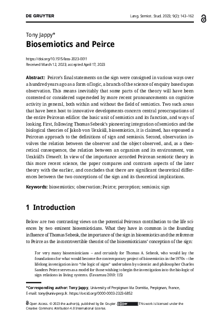 (PDF) Biosemiotics and Peirce
