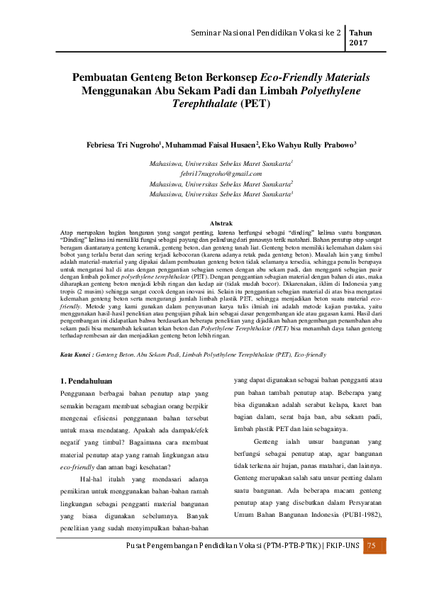 (PDF) Pembuatan Genteng Beton Berkonsep Eco-Friendly Materials Menggunakan Abu Sekam Padi dan ...