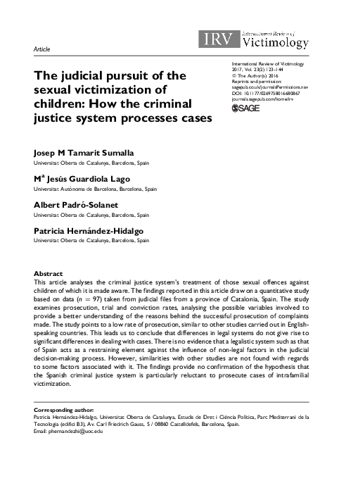(PDF) The judicial pursuit of the sexual victimization of children