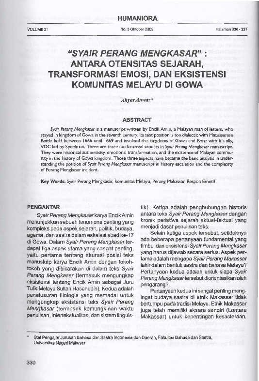 (PDF) “Syair Perang Mengkasar”: antara Otensitas Sejarah, Transformasi ...