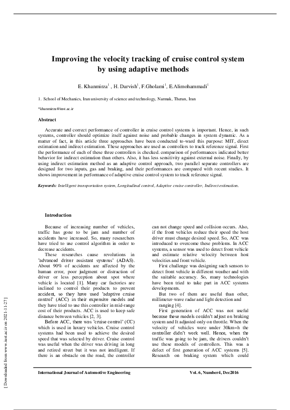 (PDF) Adaptive Methods for Enhanced Cruise Control