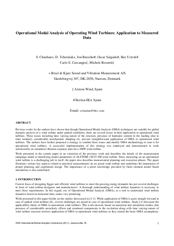 (PDF) Operational Modal Analysis of Operating Wind Turbines: Application to Measured Data