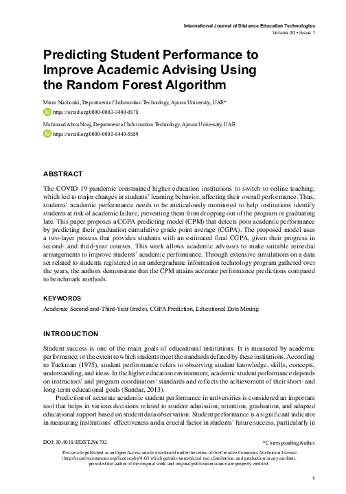 (PDF) Predicting Student Performance to Improve Academic Advising Using the Random Forest Algorithm