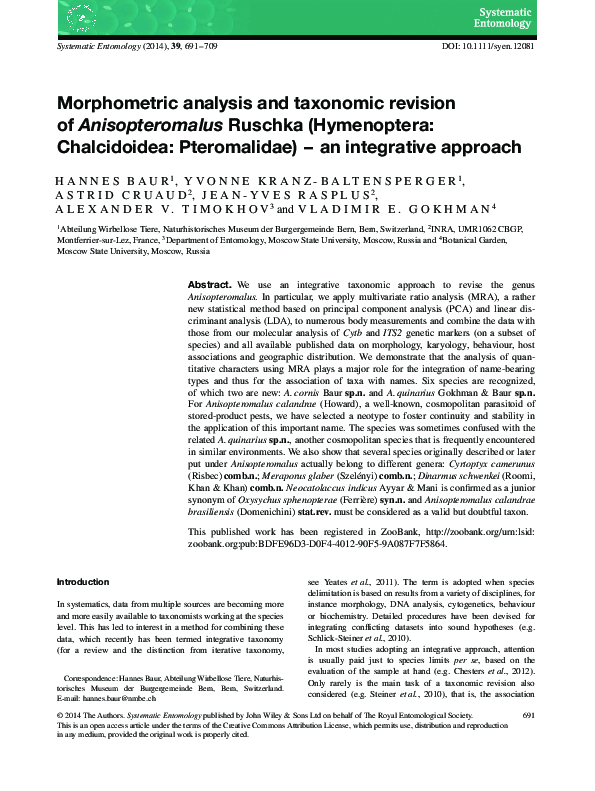 (PDF) Morphometric analysis and taxonomic revision of Anisopteromalus R ...