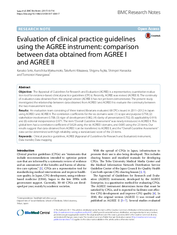 (PDF) Evaluation of clinical practice guidelines using the AGREE ...