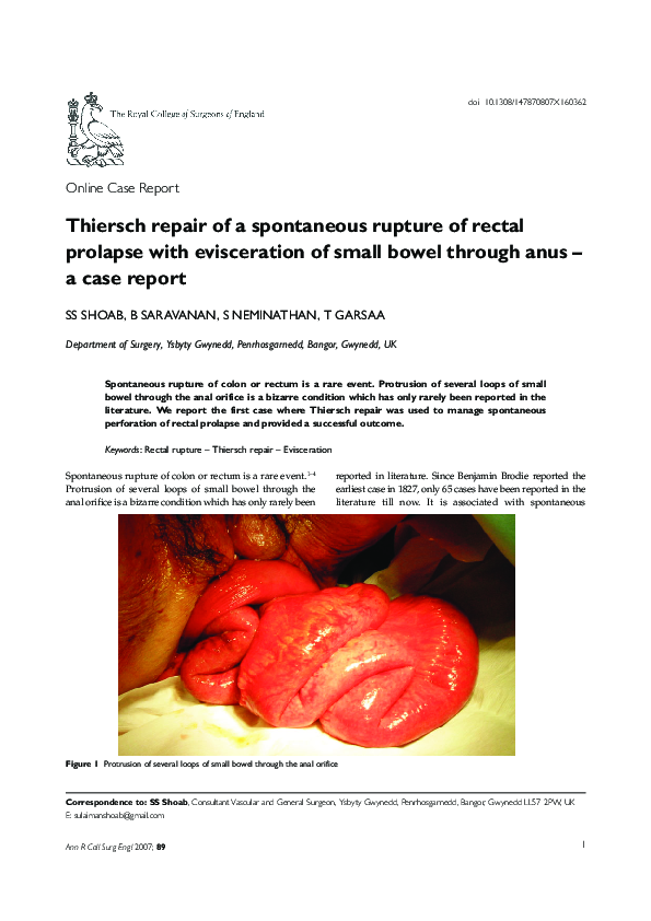 (PDF) Thiersch repair of a spontaneous rupture of rectal prolapse with ...