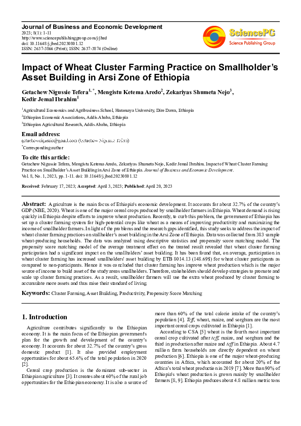 (PDF) Impact of Wheat Cluster Farming Practice on Smallholder’s Asset ...