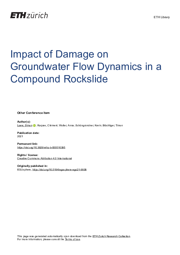(PDF) Impact of Damage on Groundwater Flow Dynamics in a Compound Rockslide