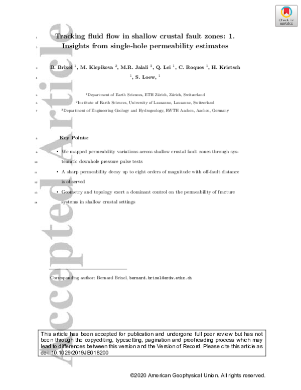 (PDF) Tracking Fluid Flow in Shallow Crustal Fault Zones: 1. Insights ...