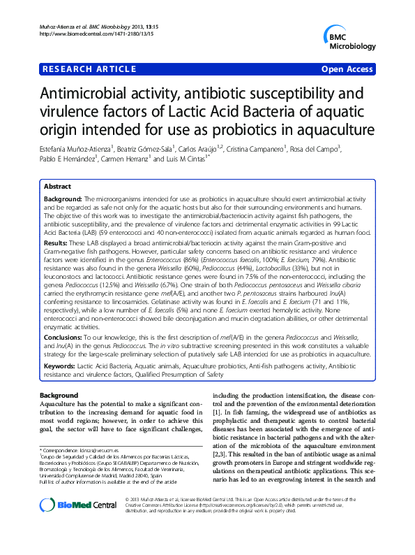 (PDF) Antimicrobial activity, antibiotic susceptibility and virulence factors of Lactic Acid ...