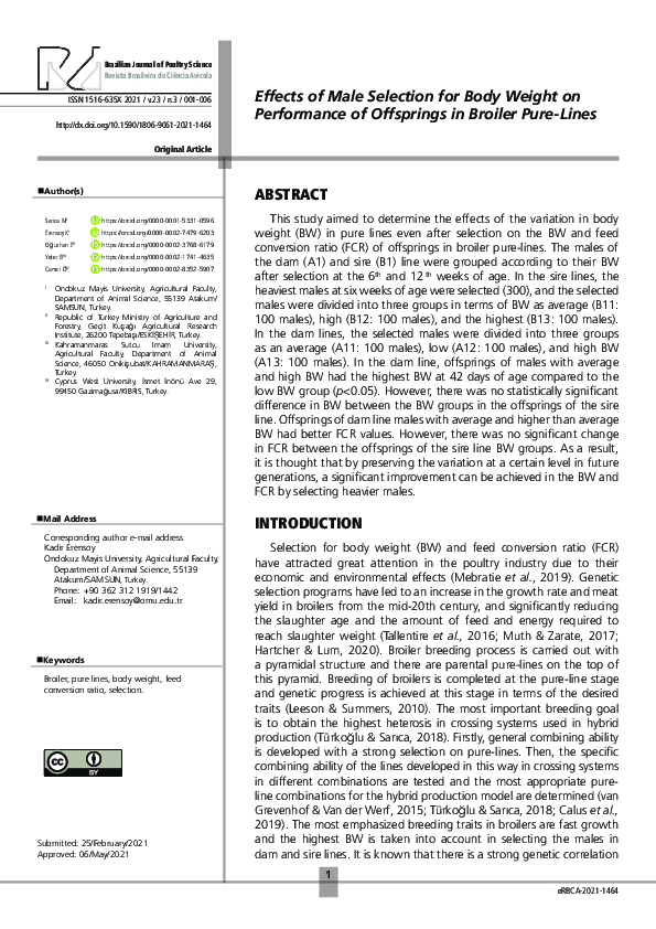 (PDF) Male Selection Impact on Broiler Offsprings
