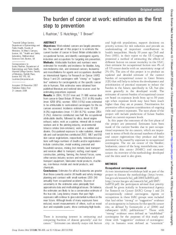 (PDF) The burden of cancer at work: estimation as the first step to ...