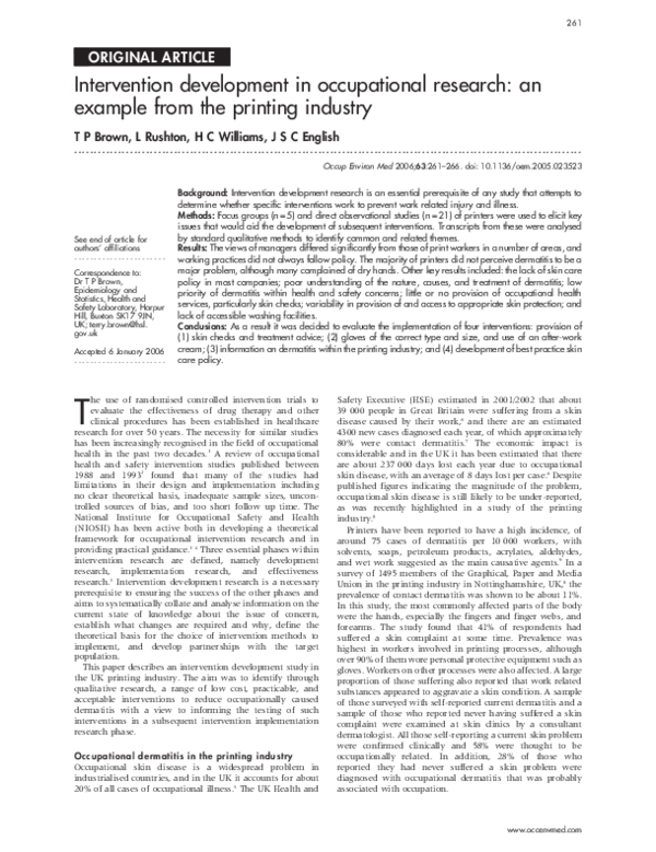 (PDF) Intervention development in occupational research: an example ...