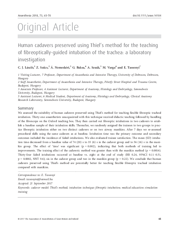(PDF) Human cadavers preserved using Thiel's method for the teaching of ...