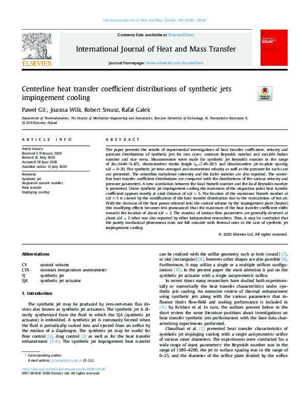 (PDF) Centerline heat transfer coefficient distributions of synthetic ...