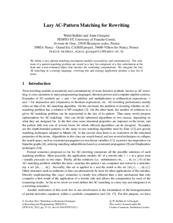 (PDF) Lazy AC-Pattern Matching for Rewriting