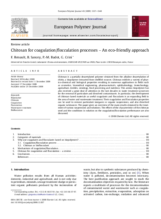 (PDF) Chitosan for coagulation/flocculation processes – An eco-friendly ...