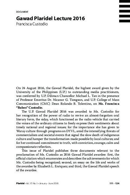 (PDF) Gawad Plaridel Lecture 2016