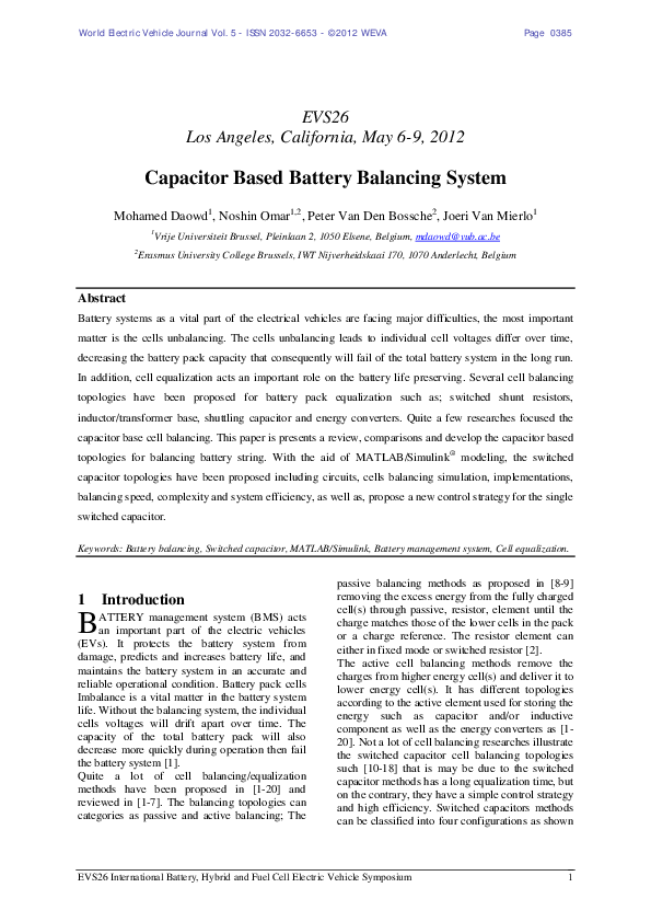 (PDF) Capacitor Based Battery Balancing System