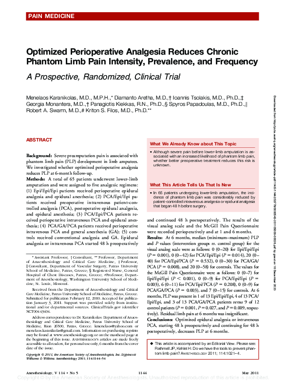 (PDF) Optimized Perioperative Analgesia Reduces Chronic Phantom Limb ...