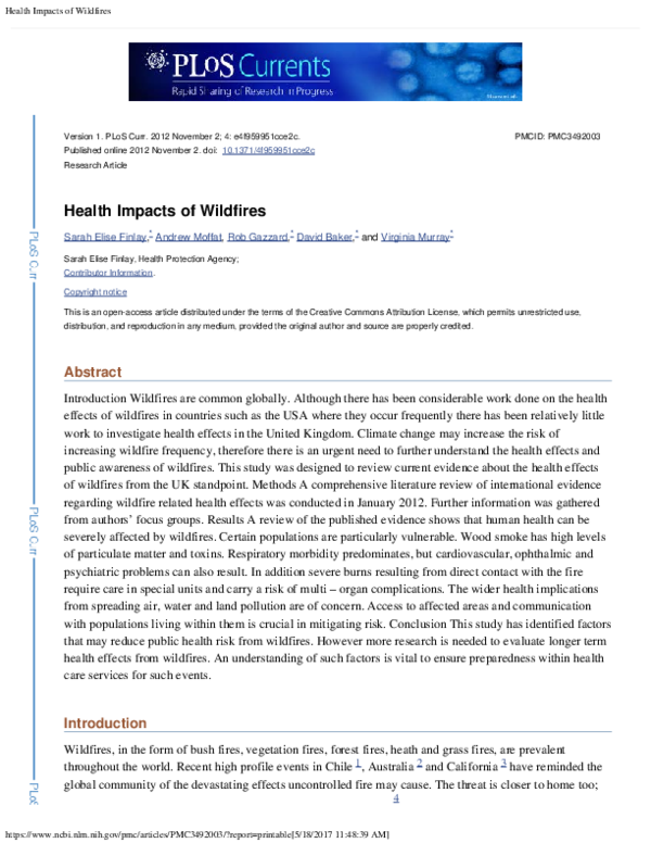 (PDF) Health Impacts of Wildfires