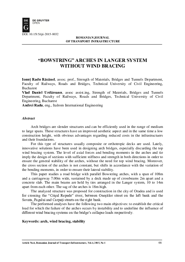 (PDF) “Bowstring” Arches in Langer System Without Wind Bracing