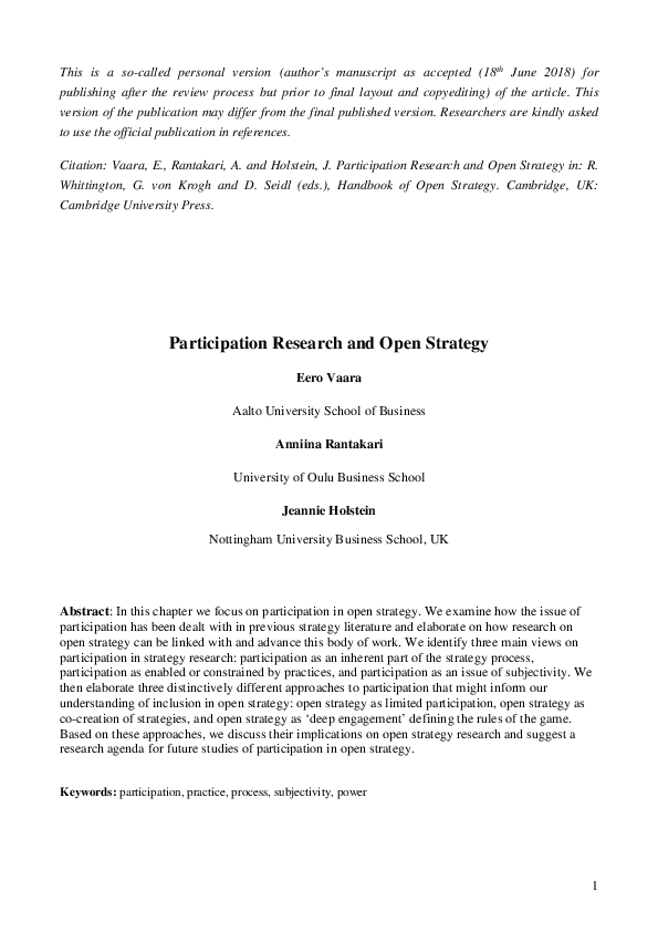(PDF) Participation Research and Open Strategy