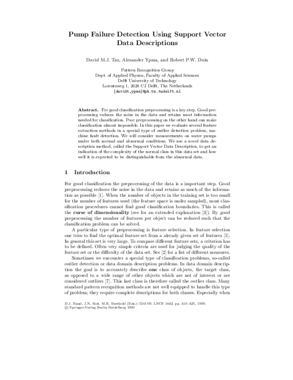 (PDF) Pump Failure Detection Using Support Vector Data Descriptions
