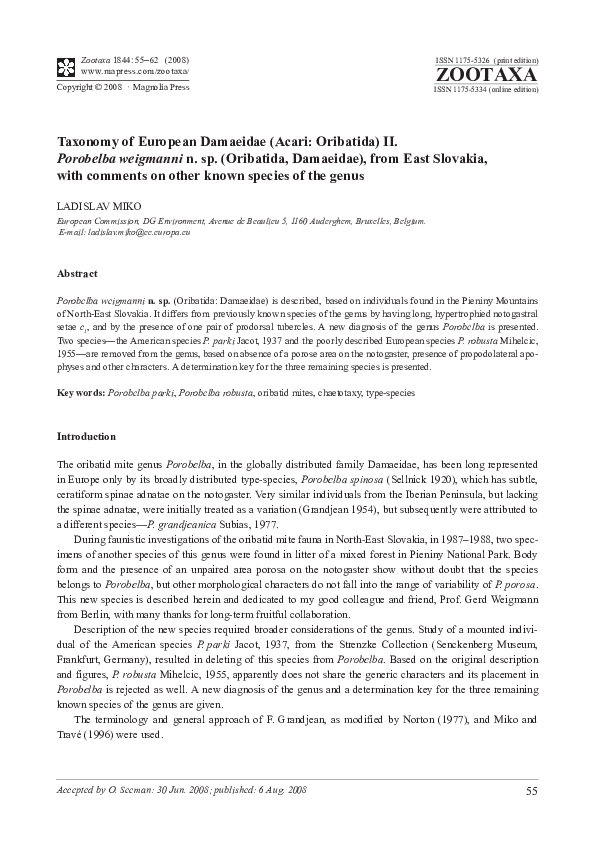 (PDF) Taxonomy of European Damaeidae (Acari, Oribatida) XI. European ...
