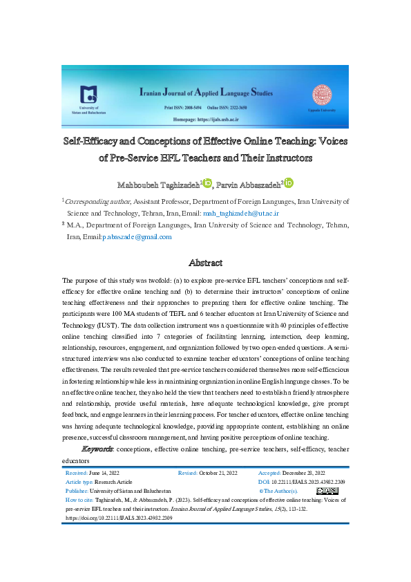 (PDF) Self-Efficacy and Conceptions of Effective Online Teaching ...