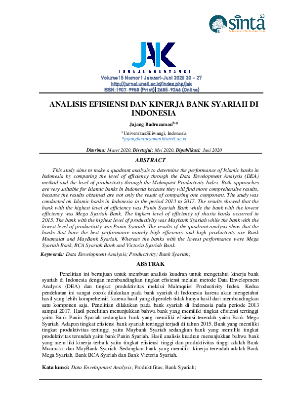 (PDF) Analisis Efiensi Dan Kinerja Bank Syariah Di Indonesia