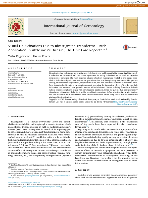 (PDF) Visual Hallucinations Due to Rivastigmine Transdermal Patch ...